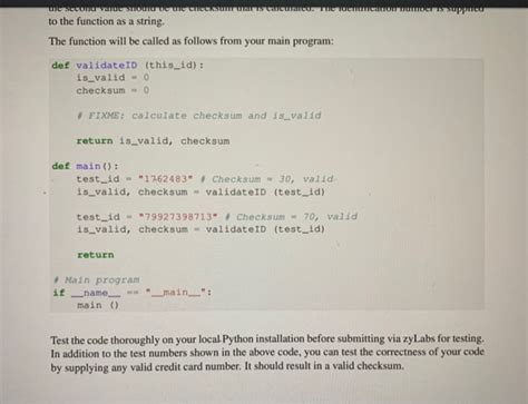 Solved Implement The Following Checksum Formula To Validate