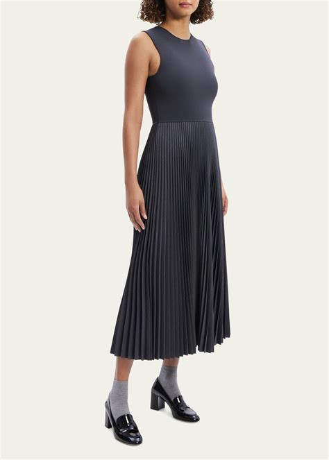 Theory Combo Pleated Wool Suiting Sleeveless Midi Dress Bergdorf Goodman