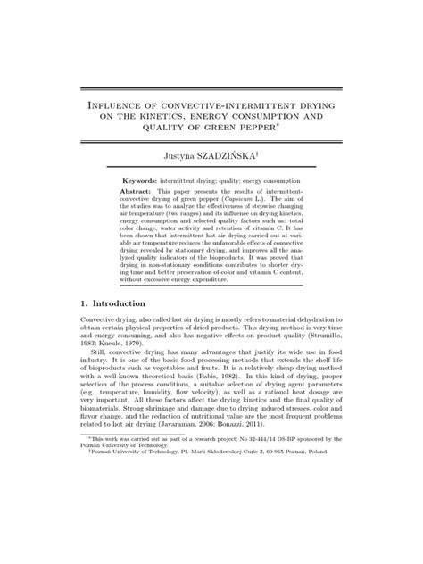 Influence Of Convective Intermittent Drying On The Kinetics Energy
