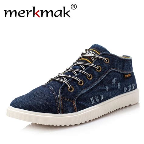 British Style Fashion Vintage Denim Jean Canvas Shoes Men High Top