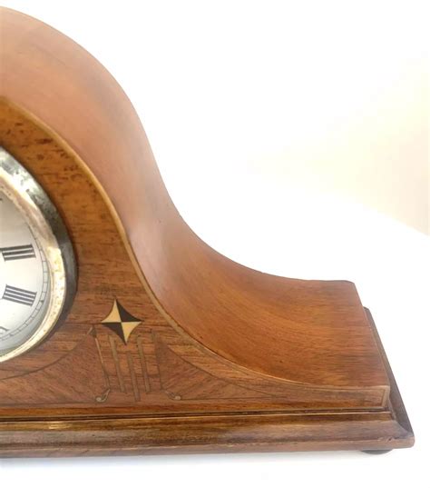 Amazing Solid Mahogany Timepiece Mantel Clock Hat Shaped Inlaid