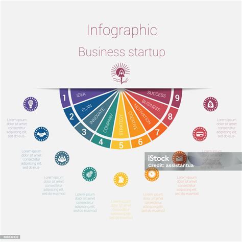 반원 템플릿 Infographics 시작 비즈니스 개념 9 부품 옵션 단계 순환 다이어그램 원형 차트 영역형 차트 비즈니스 프레