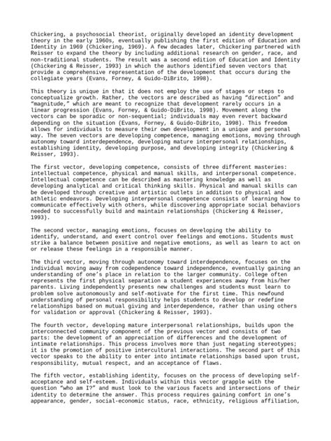 Chickerings 7 Vectors Of Student Identity Development Theory Pdf