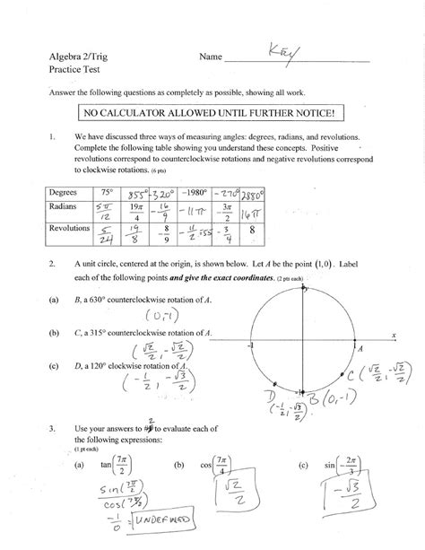 Practice Test Trig Unit 1 Answer Key Pdf Angle Trigonometric