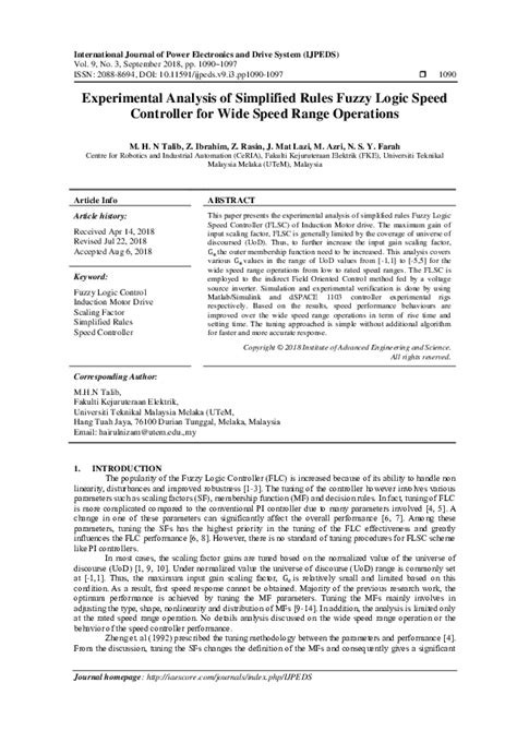 Pdf Experimental Analysis Of Simplified Rules Fuzzy Logic Speed