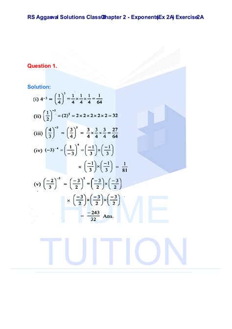 RS Aggarwal Solutions For Class 8 Maths Chapter 2 Exponents Free PDF