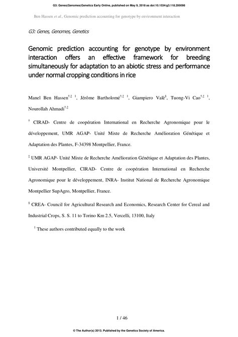 Pdf Genomic Prediction Accounting For Genotype By Environment Interaction Offers An Effective