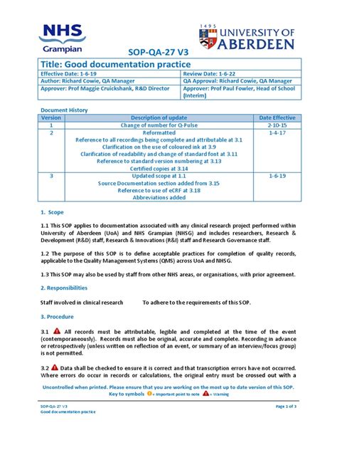 Sop Qa 27 V3 Good Documentation Practice Pdf Document Computing