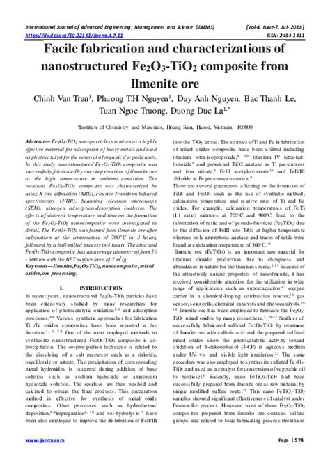 Pdf Facile Fabrication And Characterizations Of Nanostructured Fe 2 O 3 Tio 2 Composite From