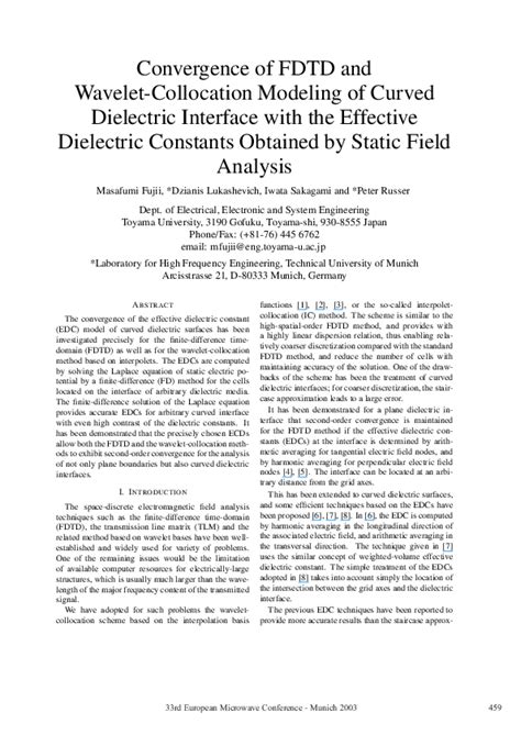 Pdf Convergence Of Fdtd And Wavelet Collocation Modeling Of Curved Dielectric Interface With