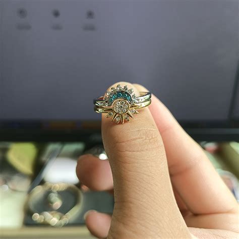 跨境新款太阳月亮可叠戴天体情侣戒指 日月同辉友谊承诺女士戒指 阿里巴巴