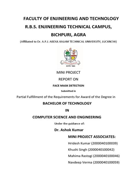 Face Mask Detection A Mini Project Report On Developing A Real Time Face Mask Detection System