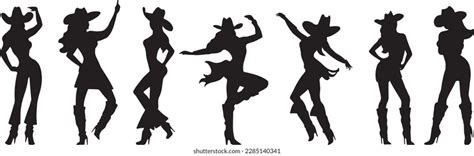 Silhouette Beautiful Cowgirl Girl Dancing Country Stock Vector Royalty