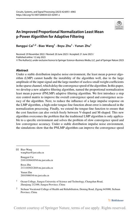 An Improved Proportional Normalization Least Mean P Power Algorithm For