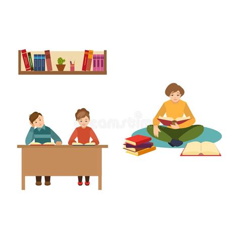 Grupo De Livros De Leitura Dos Povos Estudando Na Biblioteca