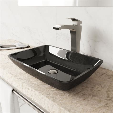 Vigo Rectangular Gray Onyx Glass Vessel Bathroom Sink Set With