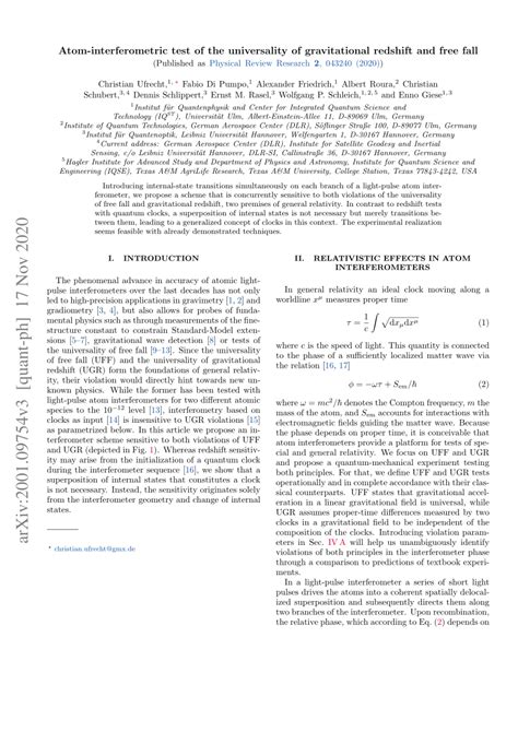 Pdf Atom Interferometric Test Of The Universality Of Gravitational Redshift And Free Fall