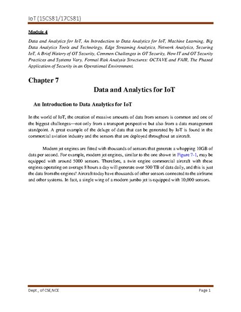 IOT Module 4 Notes Module 4 Data And Analytics For IoT An