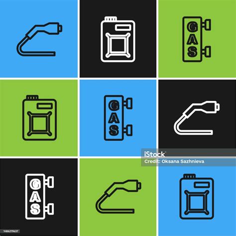 라인 전기 케이블 플러그 충전 가스 충전소 및 모터 오일 아이콘용 캐니스터를 설정합니다 벡터 0명에 대한 스톡 벡터 아트 및 기타 이미지 Istock
