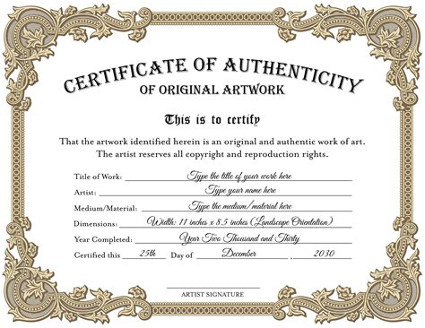 Looking For A Printable Certificate Of Authenticity For Artwork This