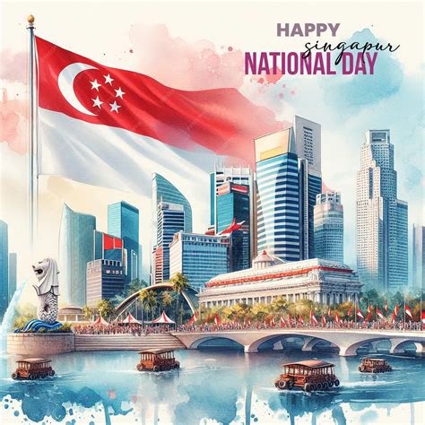 Premium Photo Watercolor Singapore National Day Background Image With