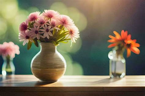 Flowers In Vase On Table With Sunlight Shining Through Ai Generated