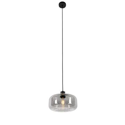 QAZQA Art Deco Hanglamp Zwart Met Smoke Glas Bizle