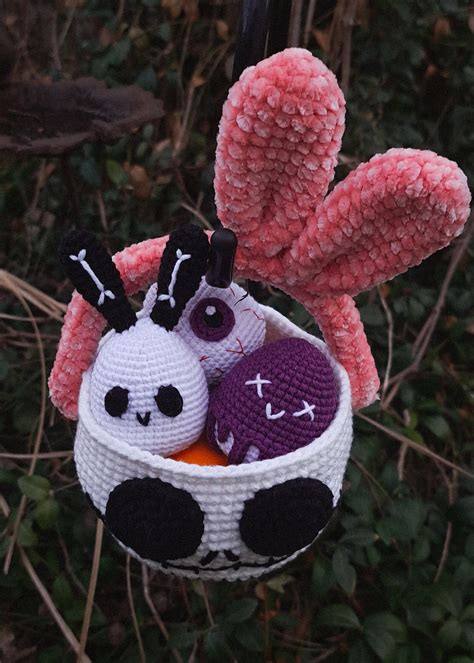 Crochet Pattern Easter Basket Goth Easter Eggs Amigurumi Easter Decor