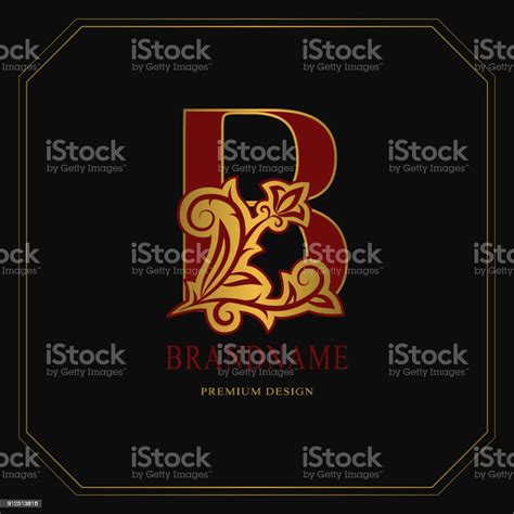 우아한 대문자 B 우아한 꽃 스타일입니다 붓글씨 골드 아름 다운 스티커입니다 책 디자인 브랜드 비즈니스 카드 레스토랑 부티크