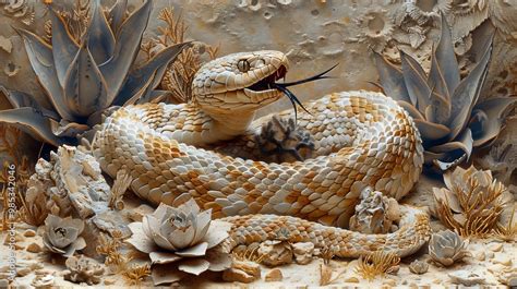 Coiled Snake Drawing With Intricate Scale Details Its Head Raised
