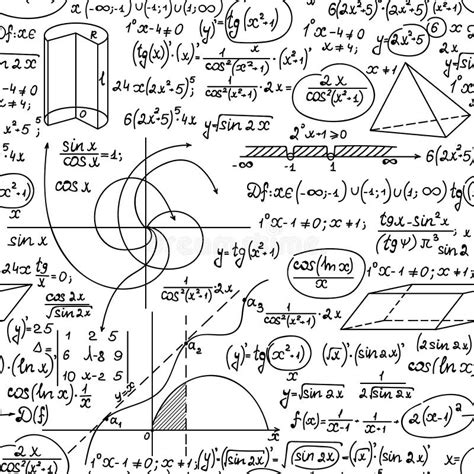 Math Educational Vector Seamless Pattern With Handwritten Formulas Figures Calculations Stock