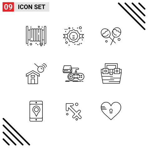 Set Of 9 Modern Ui Icons Symbols Signs For Gaming Console Candy Search Construction Editable