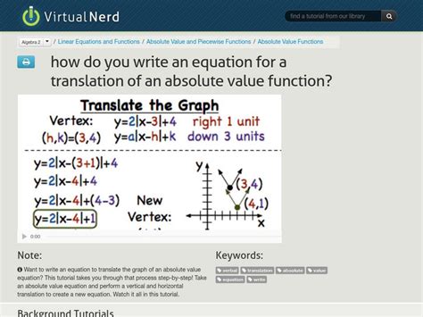 Virtual Nerd Write An Equation For A Translation Of An Absolute Value Function Instructional
