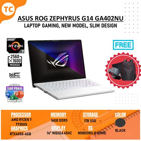 Jual Laptop Gaming Asus Rog Zephyrus G Amd Ryzen Hs Rtx Ram Gb Tb Ssd Wqxga Hz