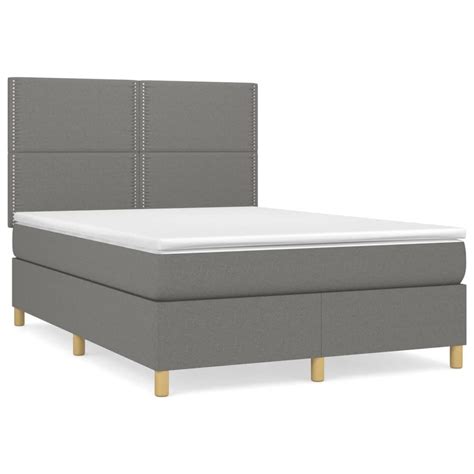 vidaXL Łóżko kontynentalne z materacem ciemnoszara tkanina 140x190 cm vidaXL Sklep EMPIK
