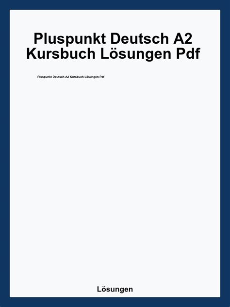 Pluspunkt Deutsch A2 Kursbuch Lösungen Pdf