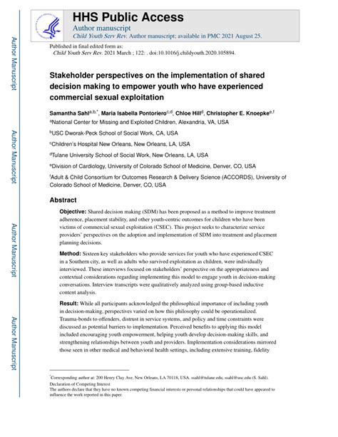 PDF Stakeholder Perspectives On The Implementation Of Shared Decision Making To Empower Youth