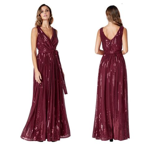 Galajurk Bordeaux Rood Schouderbanden Chiffon Pailletten Dr1437 Honneloeloe Galajurken