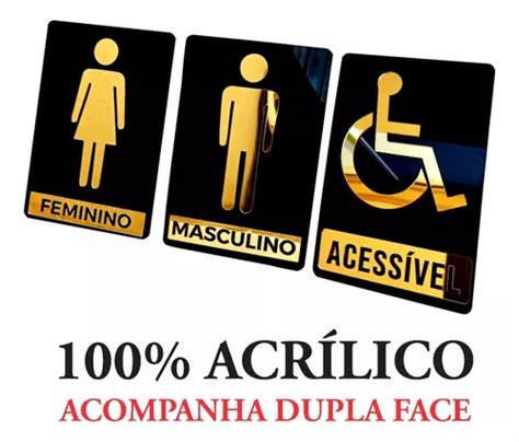 Placa Para Banheiro Em Acrílico Feminino Masculino Pne Parcelamento