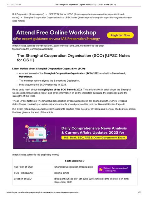 The Shanghai Cooperation Organisation Sco Upsc Notes Gs Ii Pdf