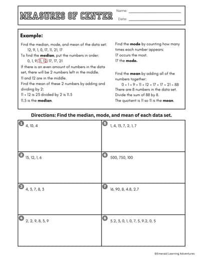 Measures Of Center Mean Median Mode Practice Worksheets Notes Math