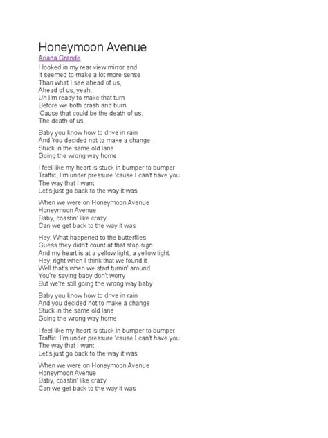 Ariana Grande Honeymoon Avenue Lyrics