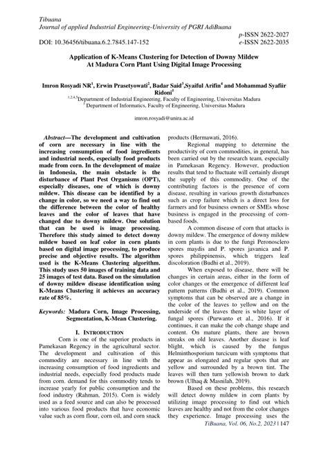 Pdf Application Of K Means Clustering For Detection Downy Mildew At Madura Corn Plant Using