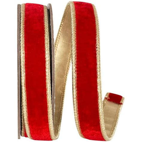 5 Yards 1 Inch Red Velvet Touch And Metalic Gold Dupion Deluxe Wired