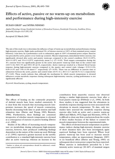 Pdf Effects Of Active Passive Or No Warm Up On Metabolism And Performance During High