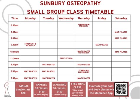 Sunbury Osteopathy Group Classes Timetable Sunbury Osteopathy