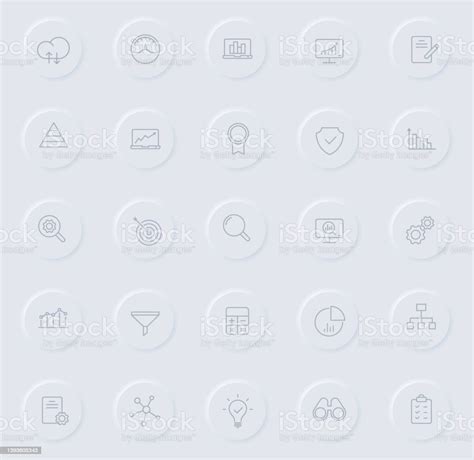 Data Analytics Line Gray Icons On Round Rubber Buttons Data Analytics Icon Set For Web Mobile