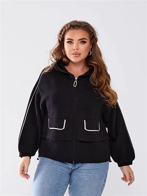 Жіноча тепла кофта на змійці чорна 50 56 розмір Kvan Design магазин одягу