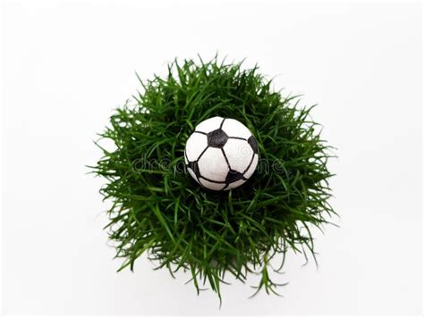 Closeup Of A Small Soccer Ball On The Grass Isolated On A White