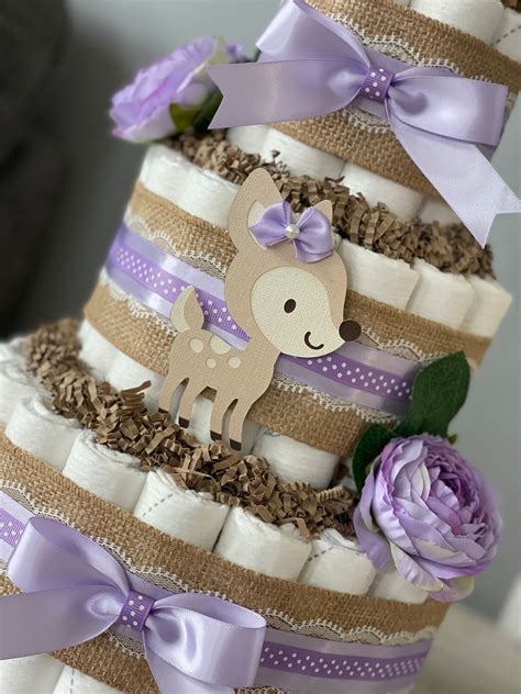 Lavender Deer Diaper Cake Rustic Lavender Deer Diaper Cake Girl Diaper Cake Purple And Burlap